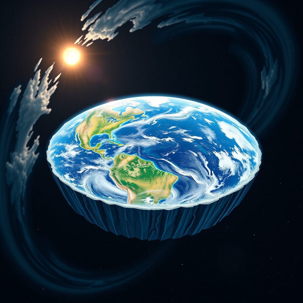 From the vast expanse of space, the flat Earth appears as a colossal ...