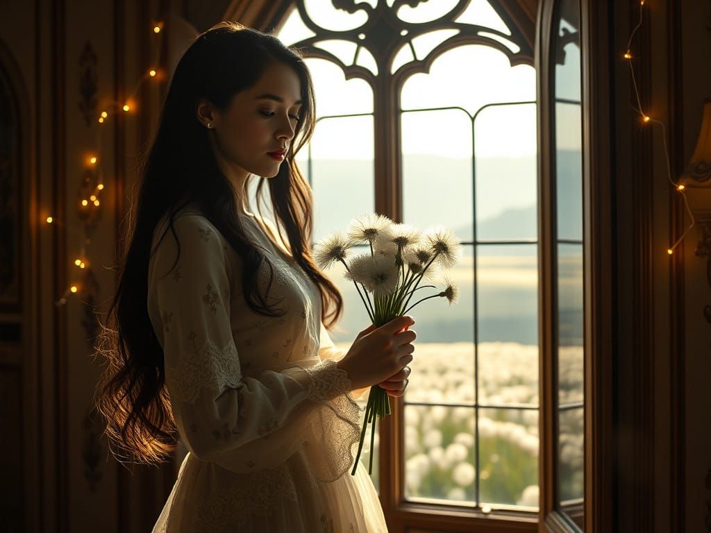 Ethereal Woman Surrounded by Whimsical Dandelions ... - AI Art