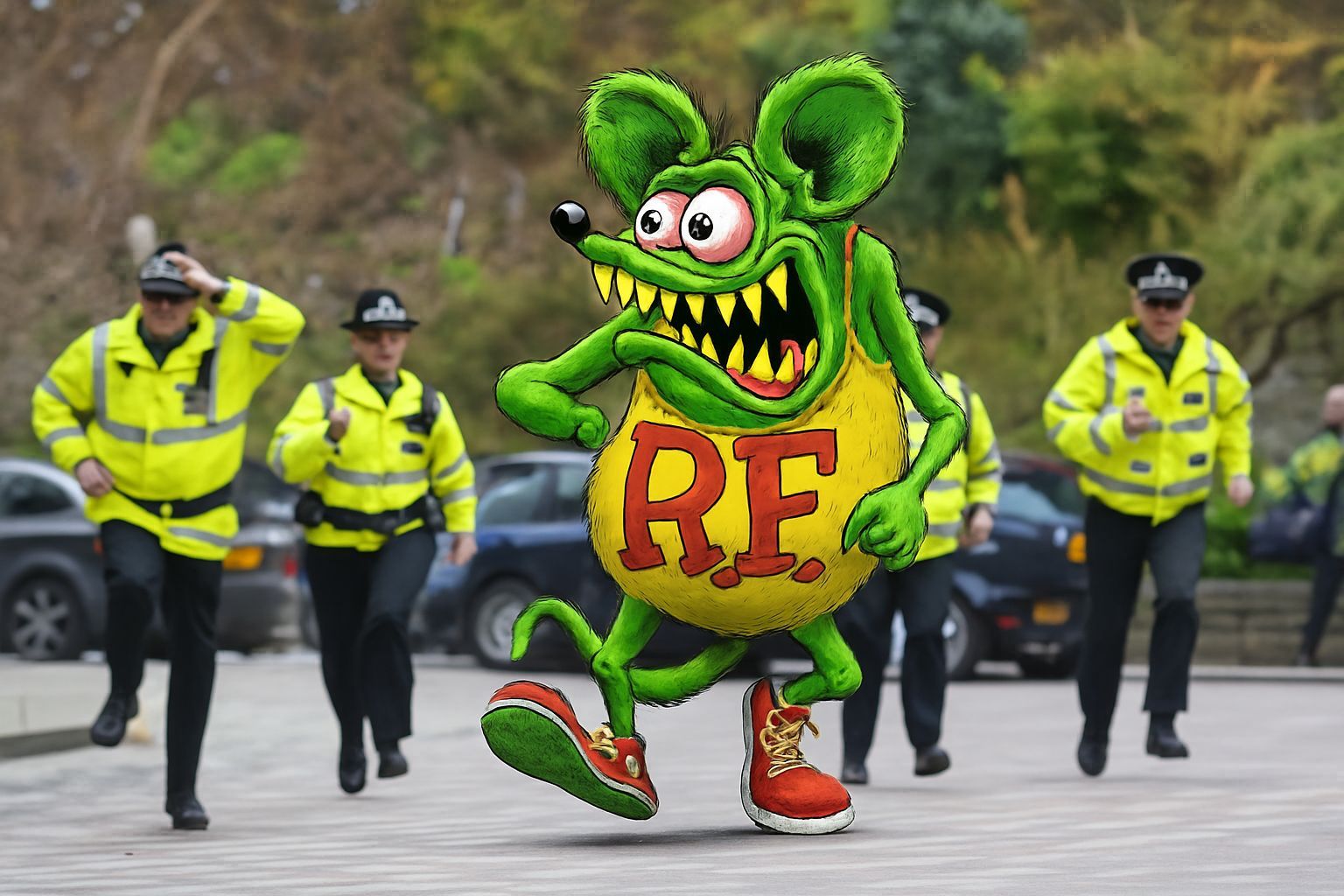 Grotesque Rat Fink Monster Replaces Running Man - AI Art