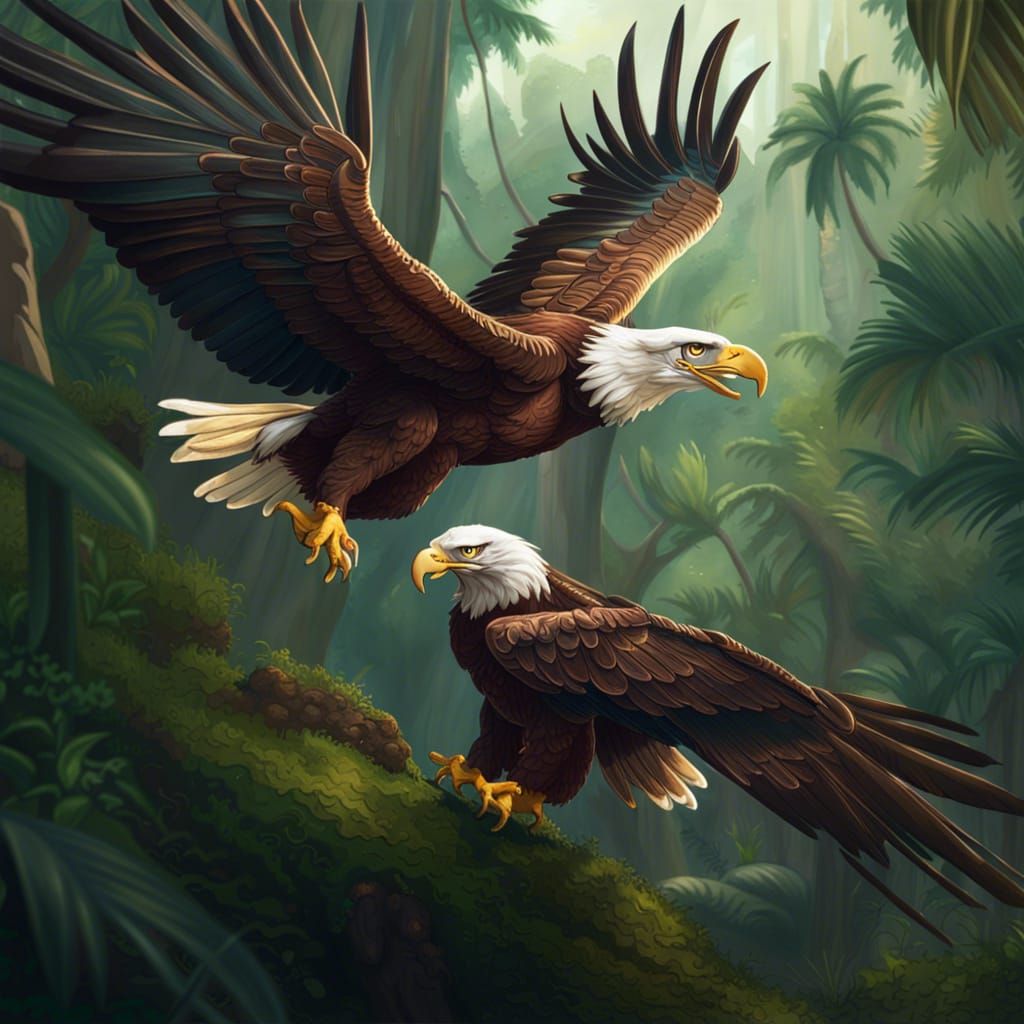 Eagles hunt in a tropical forest, so agility is key intricately ...