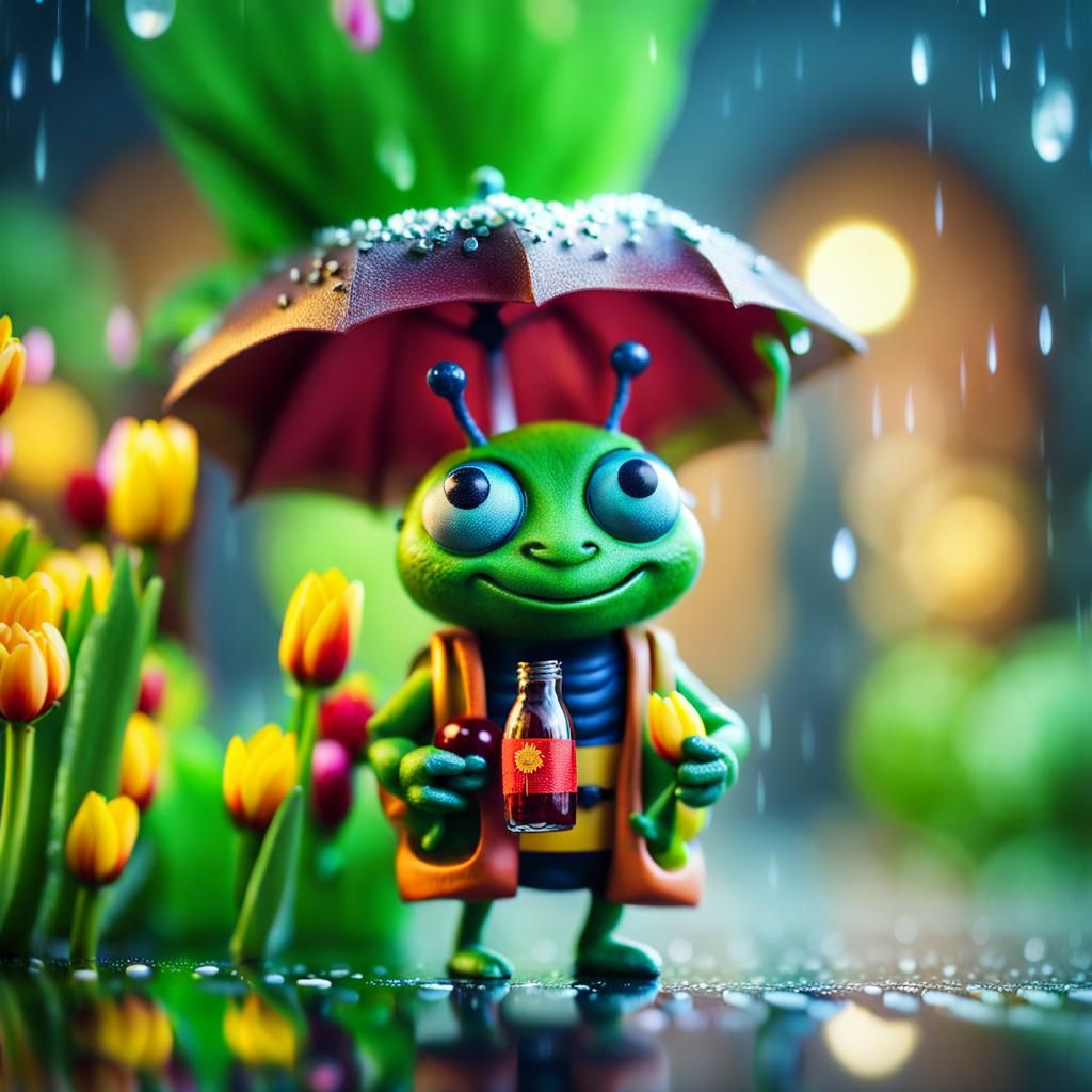 Lil Bug is taking pictures and drinking cola in the rain! - AI ...