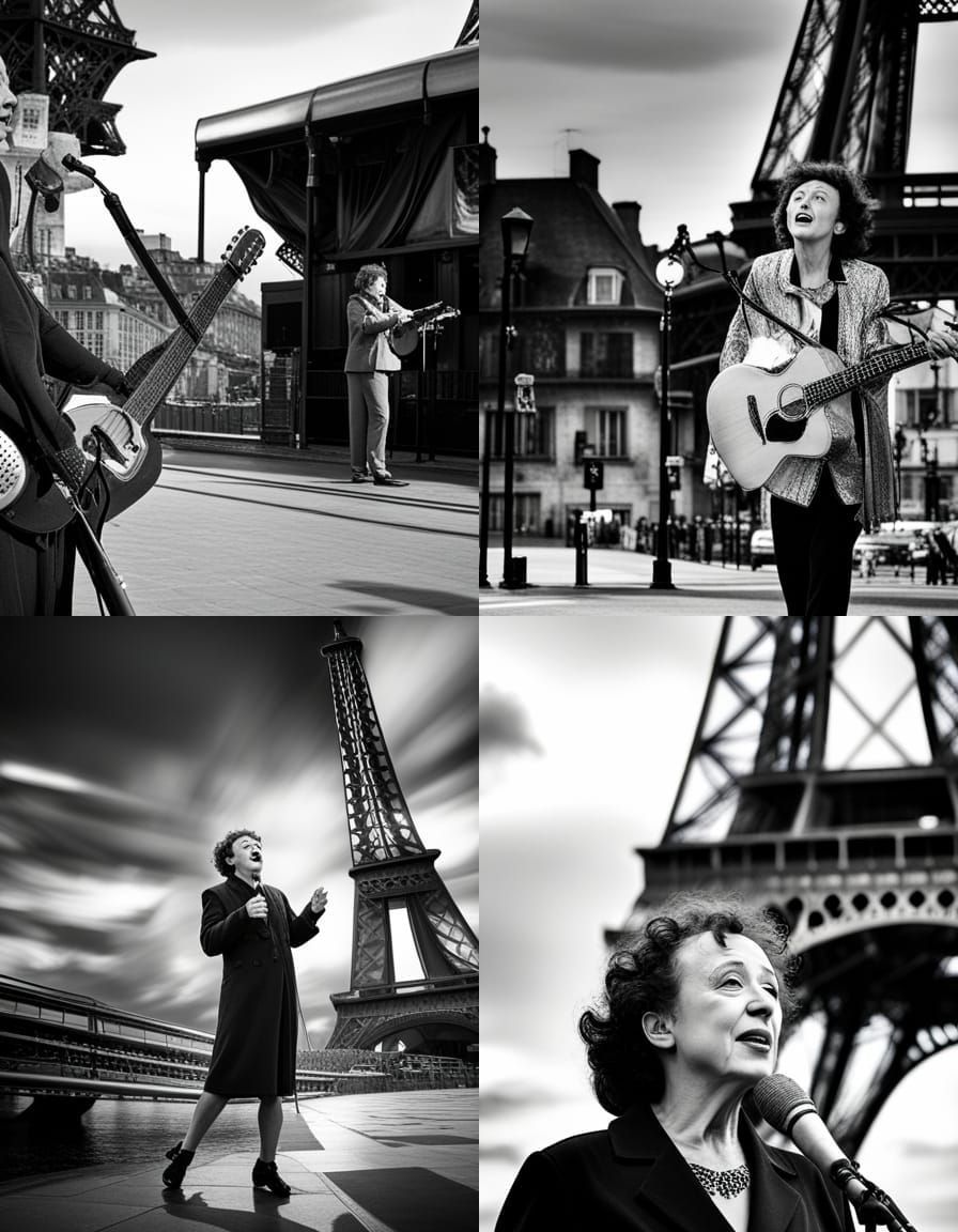 Edith Piaf singing Padam, Padam on the street of Paris, tour Eiffel in ...