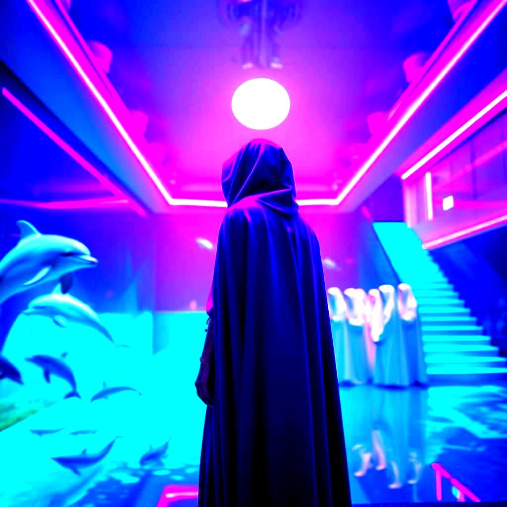Mysterious Purple Figure Surrounded by Neon Lights... - AI Art