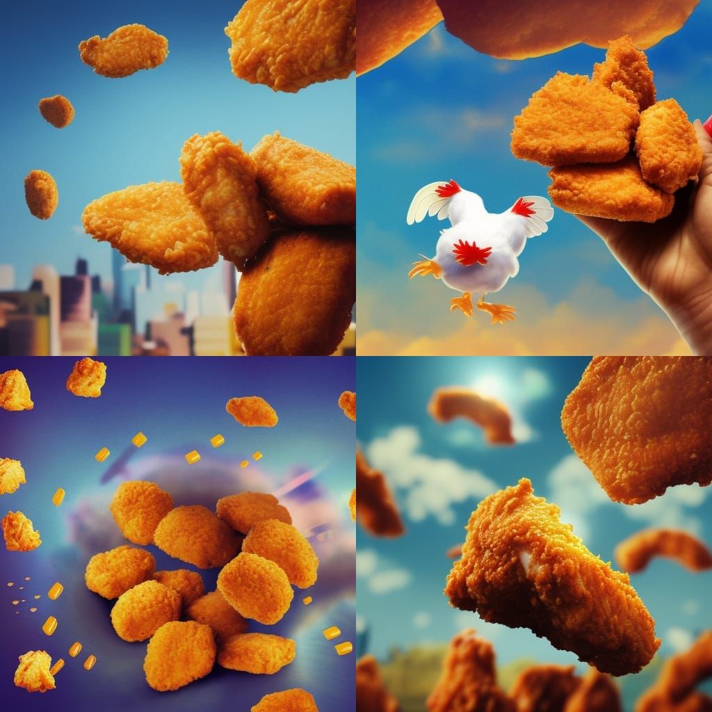 Chicken nuggets flying through the sky - AI Generated Artwork ...