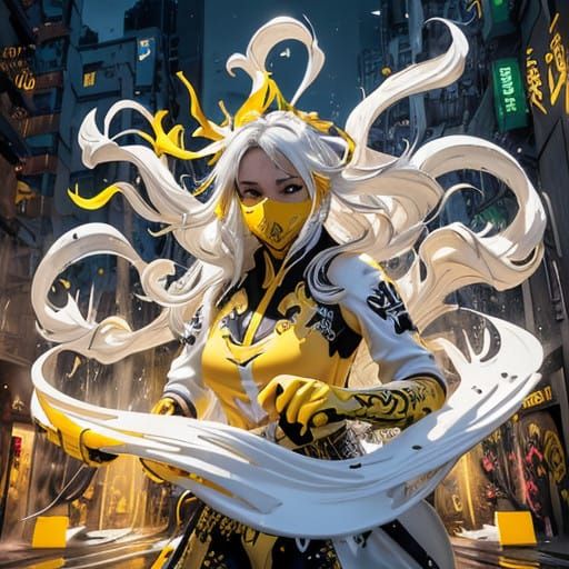 Splash Art - Masked Dancer - Vibrant Yellow and White Dancer...