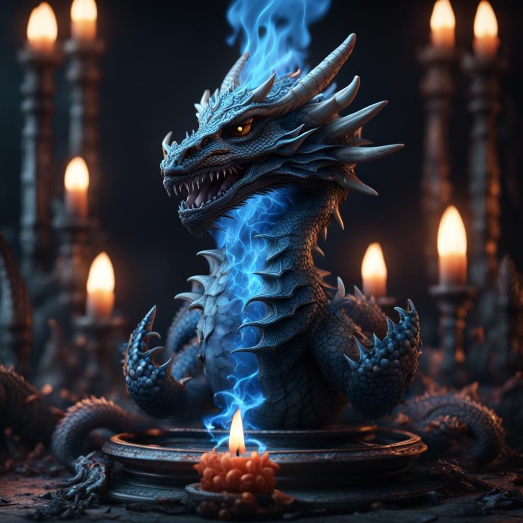 A Dragon candle with blue fire - AI Generated Artwork - NightCafe Creator