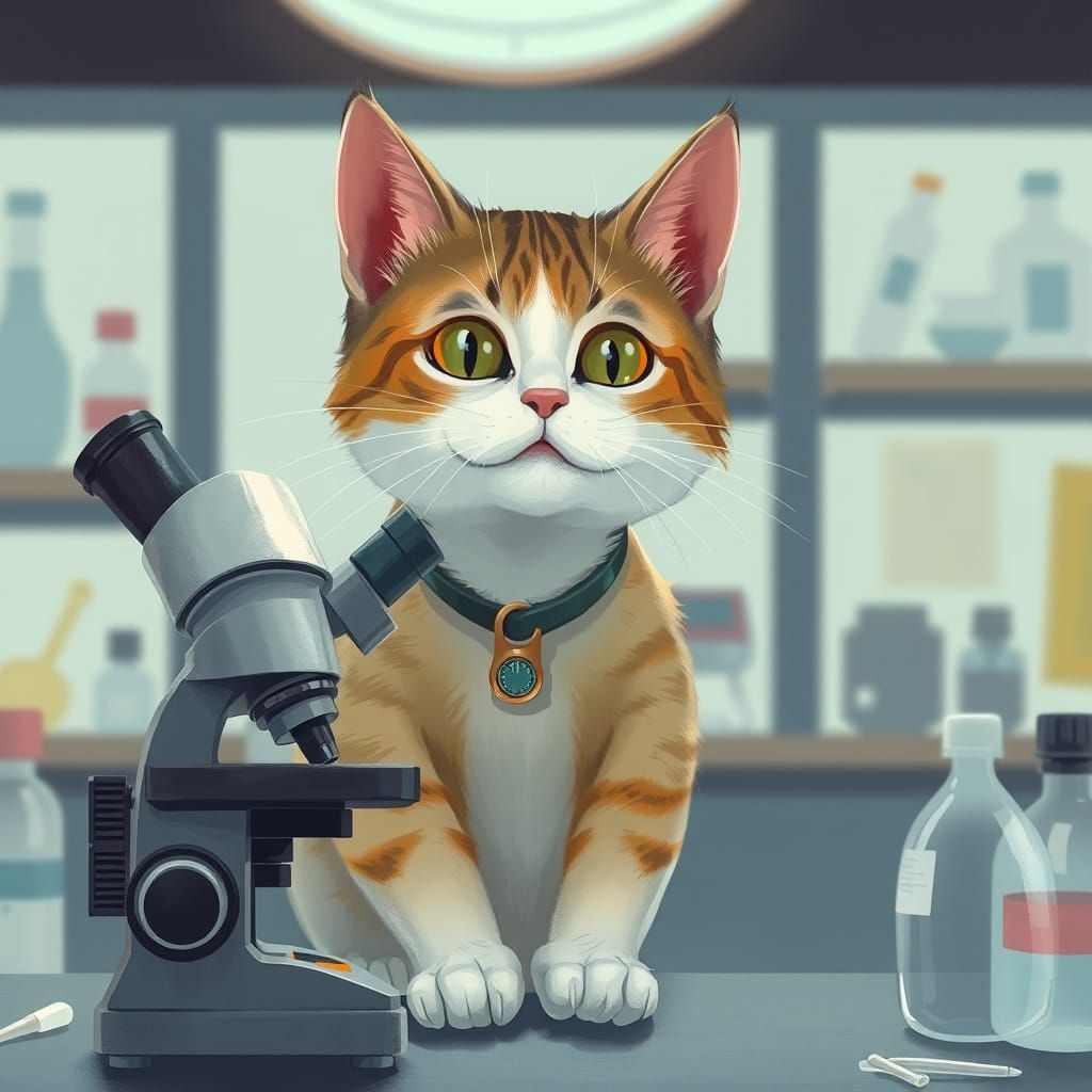 A cat seeing a microscope - Curious Cat Examines Microscope ...