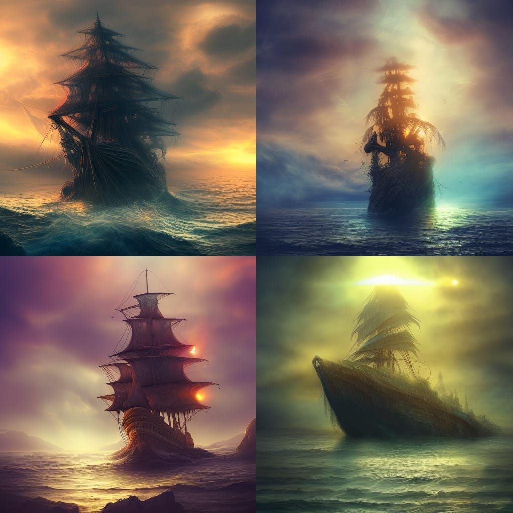 Ghost ship, Fantasy Art,golden hour,gossamer, detailed, twilight ...