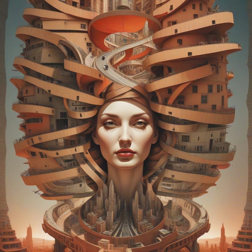 Infinite Cityscape in Escher-Style Loop - AI Art