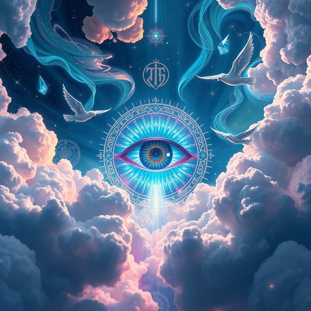 Abstraction-a sky map with a beautiful eye in the center, runic symbols ...