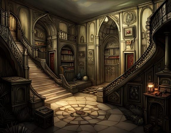 dungeon maze, horror, extremely detailed intricate evil fantasy paper ...