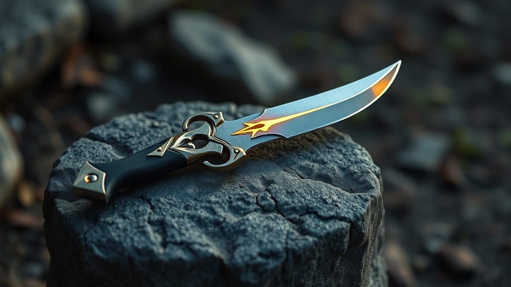 Glowing Dagger of Ancient Lore on Weathered Stone - AI Art