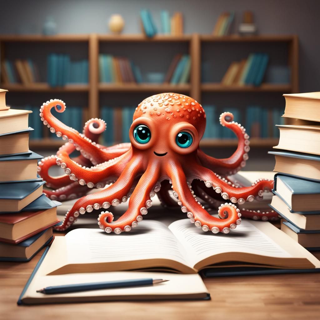 beautiful, smiling, cute (very cute) octopus student, eight legs ...