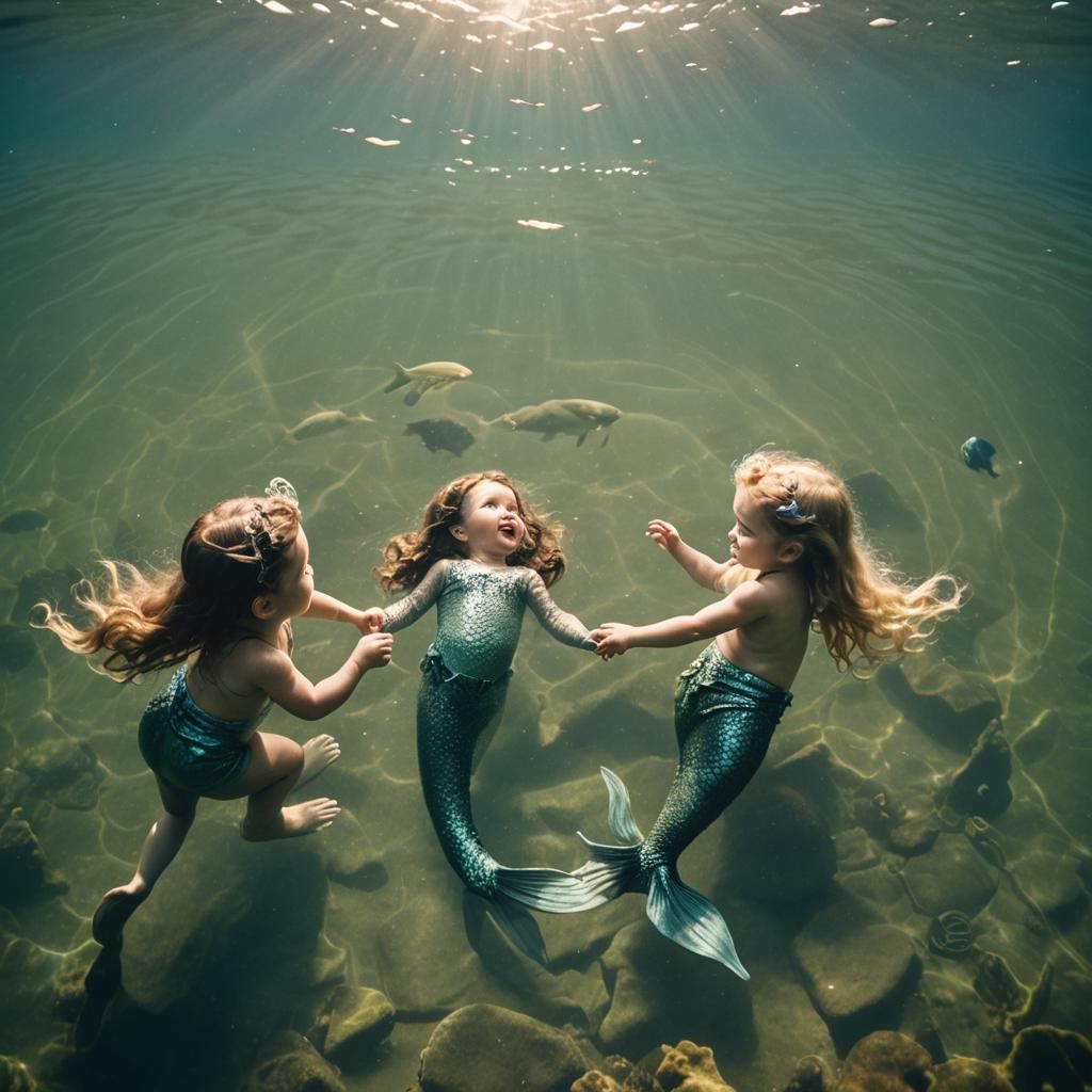 baby mermaids playing together - AI Generated Artwork - NightCafe Creator