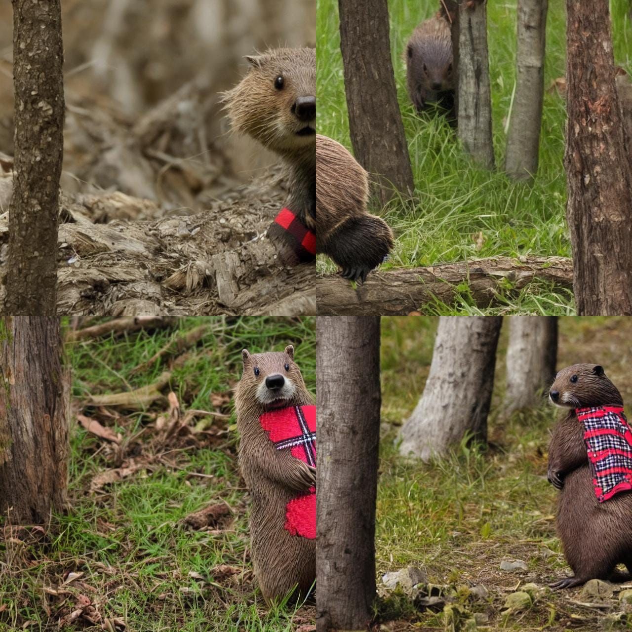 a beaver with bright red and black checkered plaid pattern on him - AI ...