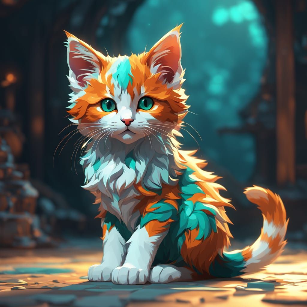 Vibrant Calico Kitten in Triadic Hues - AI Art