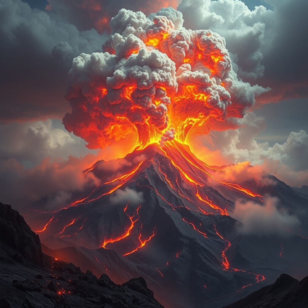 volcano eruption - Dramatic Futuristic Volcano Eruption in H...