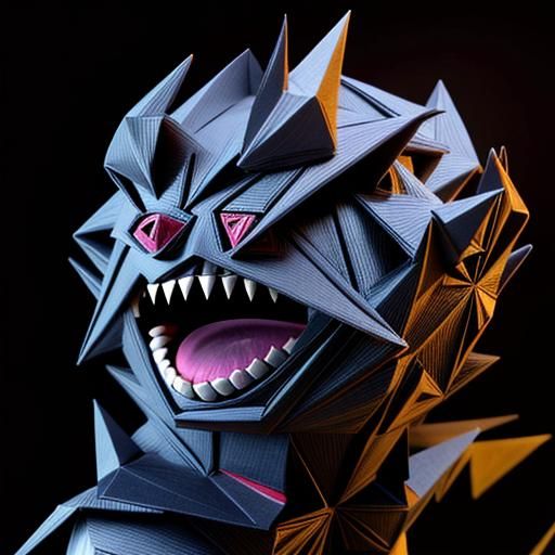 Creepy monster with HUGE teeth and eyes. Origami paper folds papercraft ...