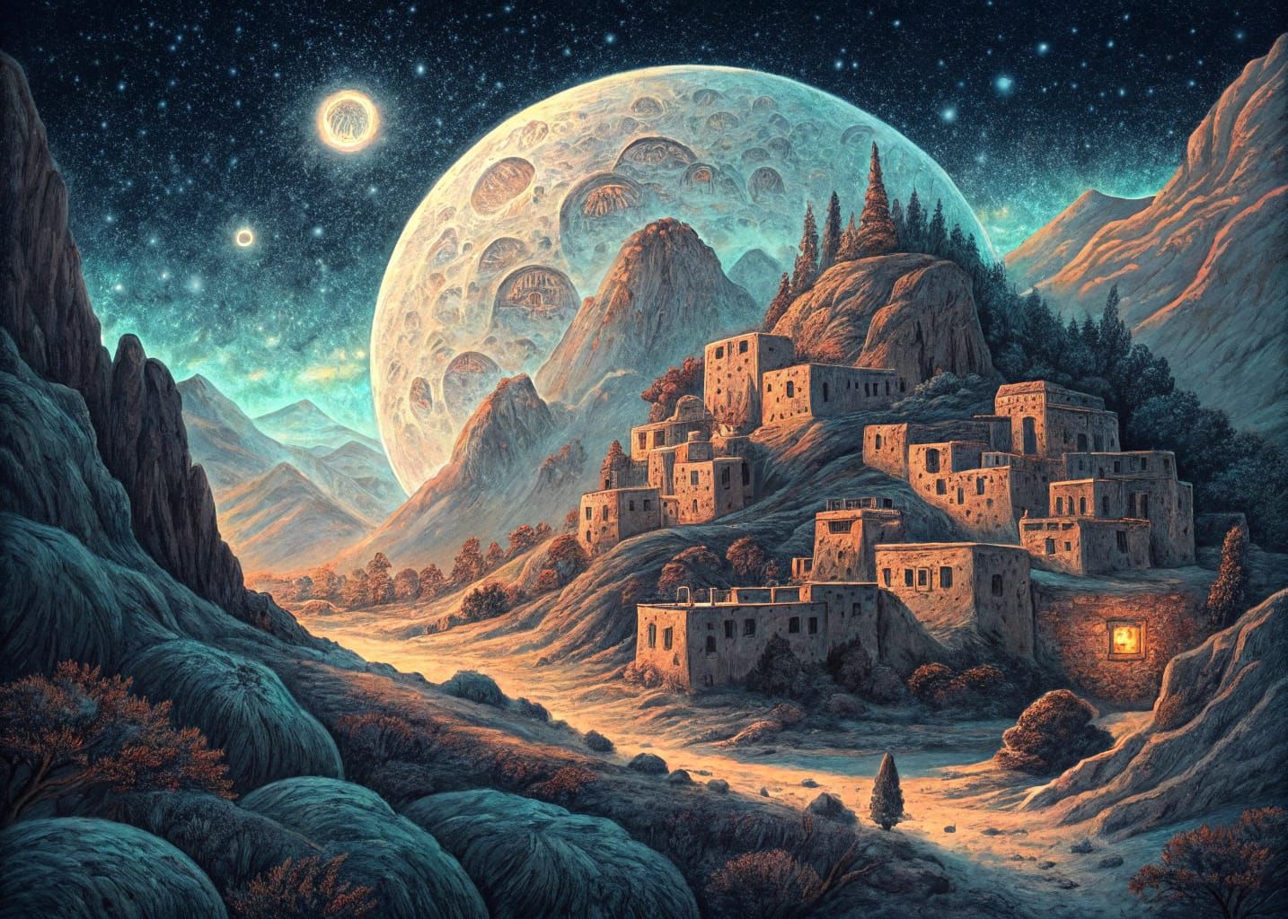 Moonscape village - Mysterious Noctilucent Moonscape Village...