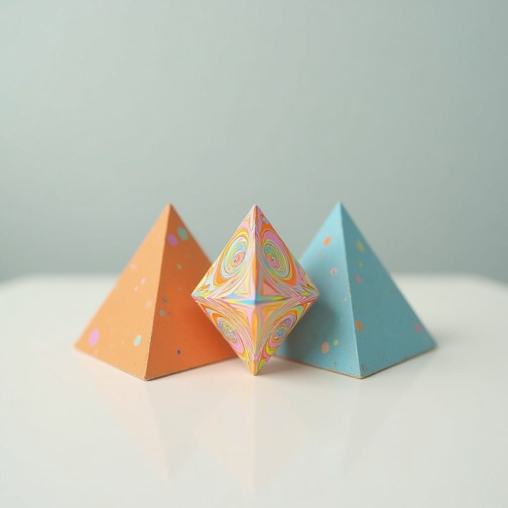 Vibrant Geometric Union of Blue and Orange Pyramid... - AI Art