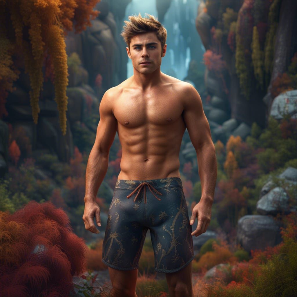 Zac Efron, bulge, underwear, shirtless, muscluar, hairy chest - AI ...