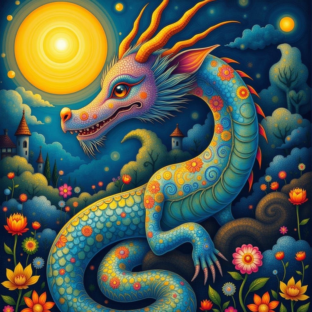The Whimsy Dragon - Whimsical Dragon in Dreamy, Moonlit Land...
