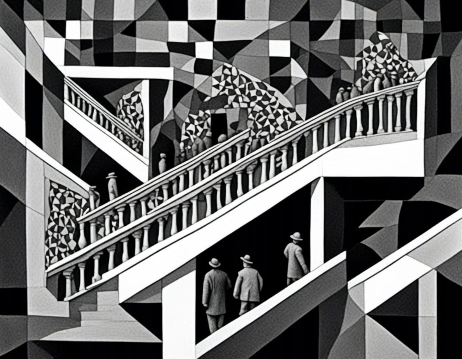 M. C. Escher people walking face face face and klimt architecture ...