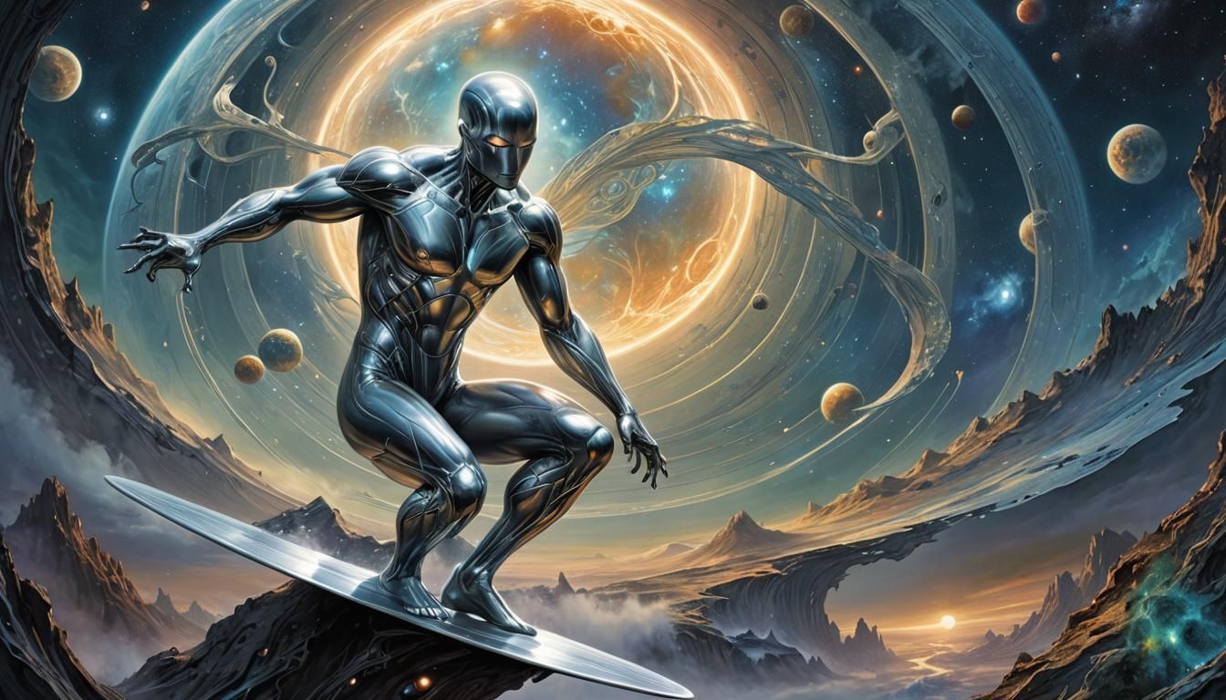 Silver Surfer surrounding the Earth. Art by Tomasz Alen Kopera and ...