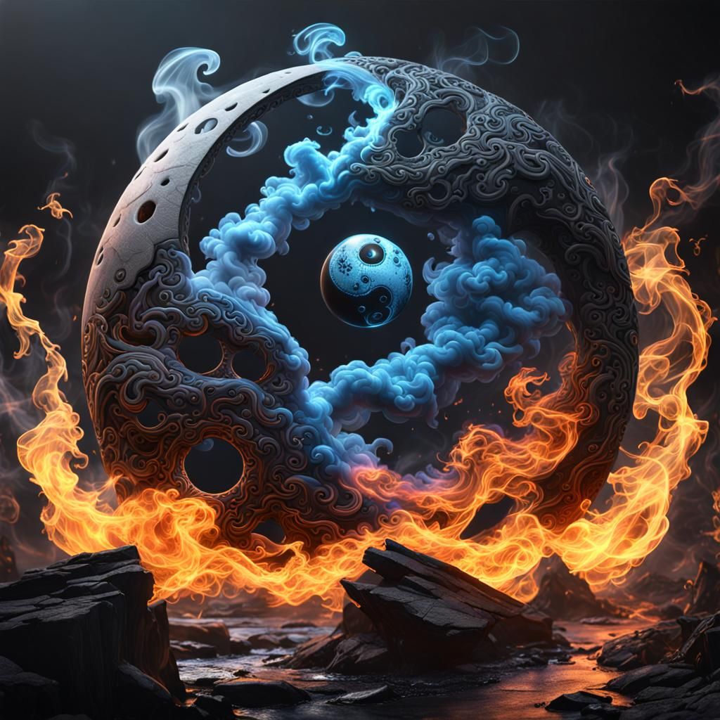 Yin-yang orb comprised of smoke detailed matte painting, deep color, fantastical, intricate ...