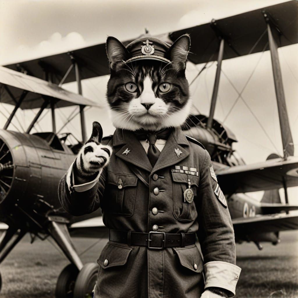 Tater Tot Rogue! - Vintage WWI Cat Pilot in Calico Uniform G...