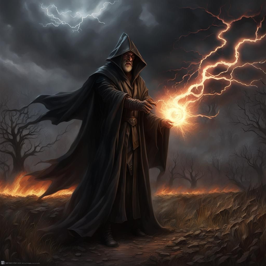 The sinister and evil wizard attacked the countryside with his wrath ...