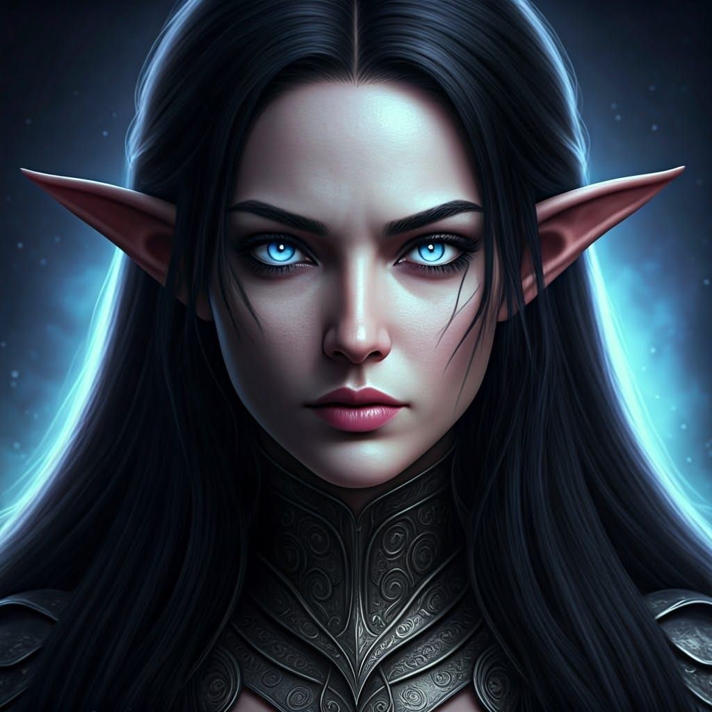 Dark Elf - Enigmatic Dark Elf Maiden Under the Moonlight