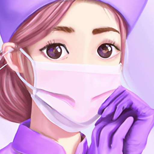 an illistration of a cute surgical nurse with stunning green eyes and ...