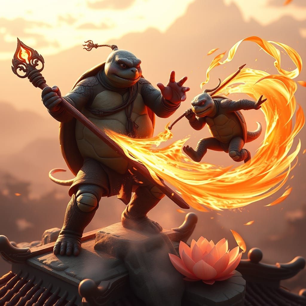 Ancient Turtle Sage in Golden Sunset Glory - AI Art