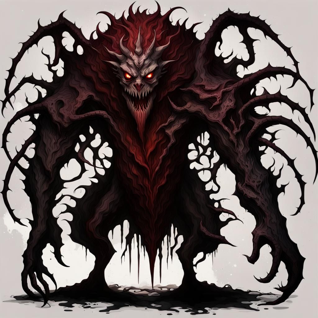 Shadow emerges a grotesque creature, twisted form amalgamation ...