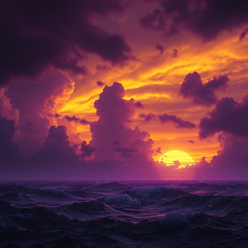 ocean and livid color of sky - Dark Fantasy Oceanic Scene wi...