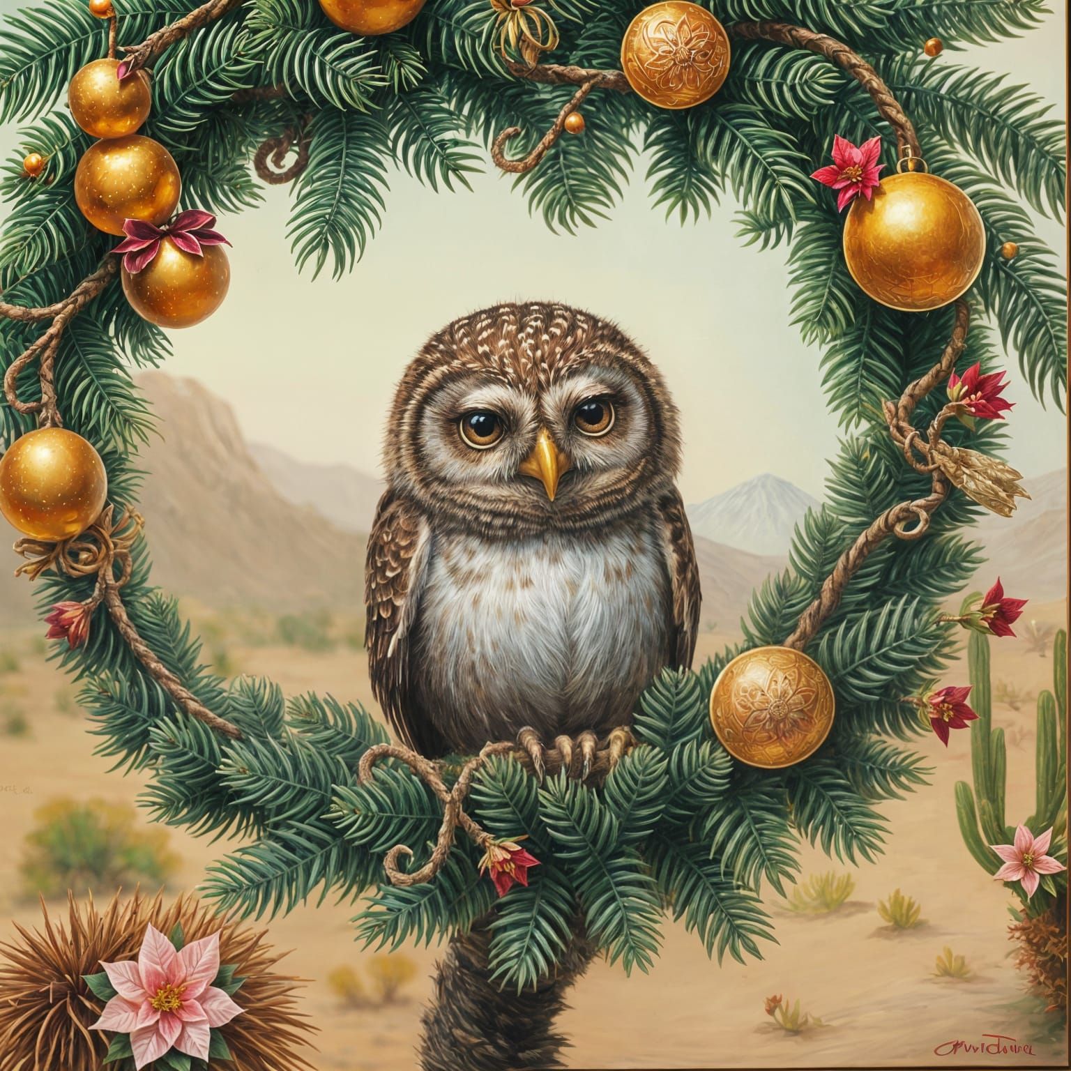 A highly detailed, realistic oil painting of a mini, chibi-adorable ...