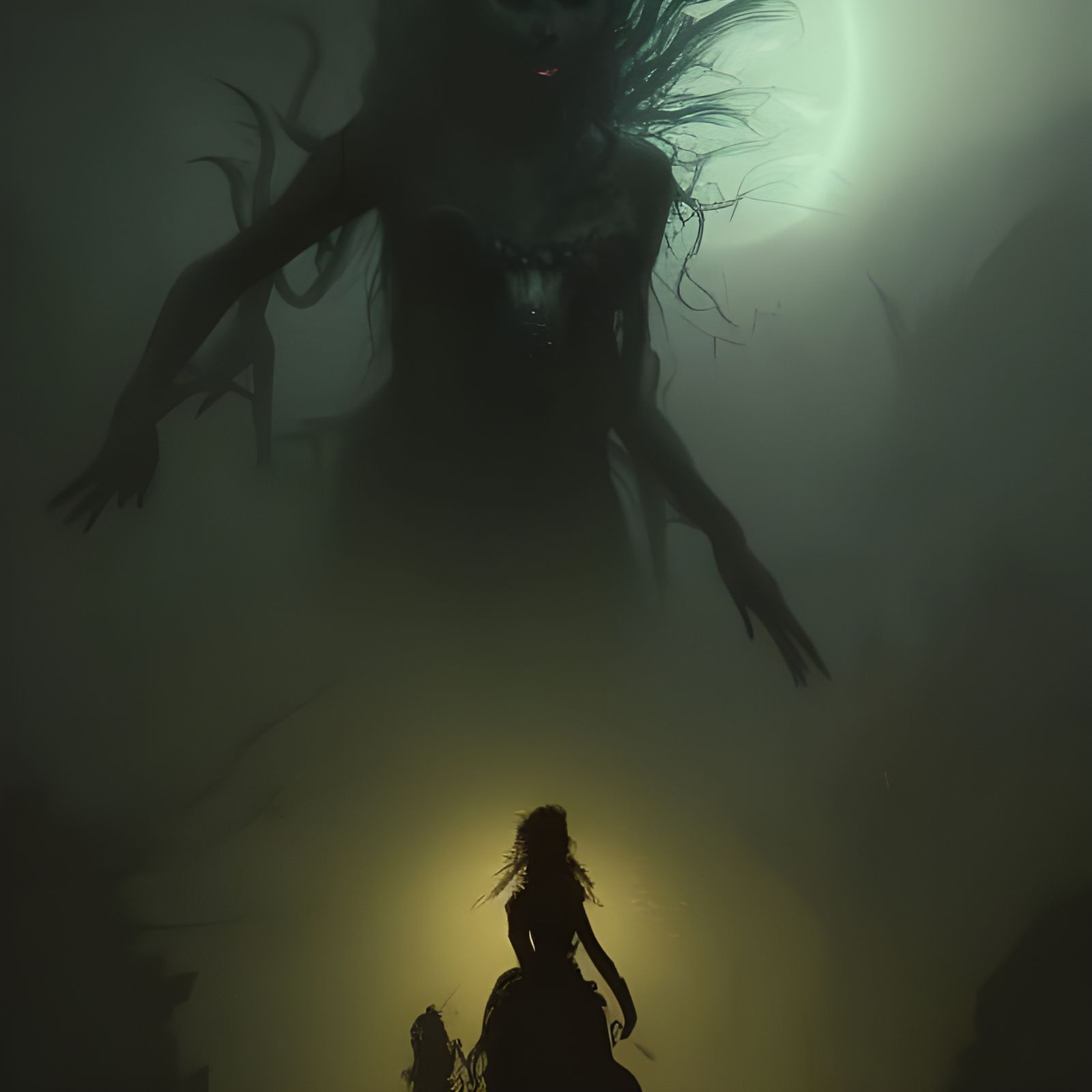 bizarre malicious shadow behind an innocent beauty, beastlike shadow in ...