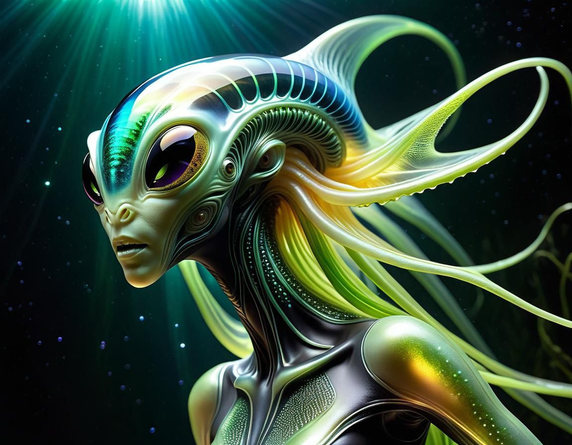 (Stunningly beautiful ethereal translucent water alien-like muliticolored microbiological ...