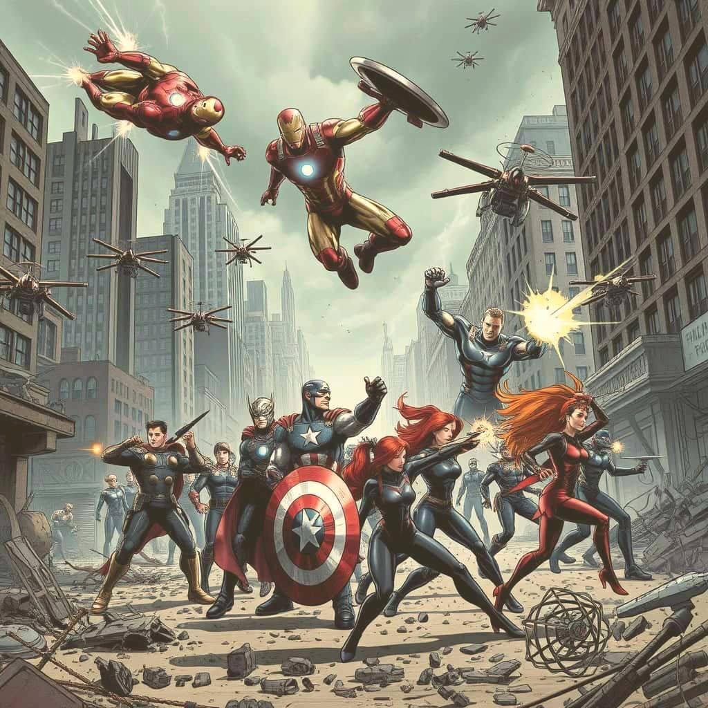 1. The Avengers standing together, ready for battle against Ultron's ...
