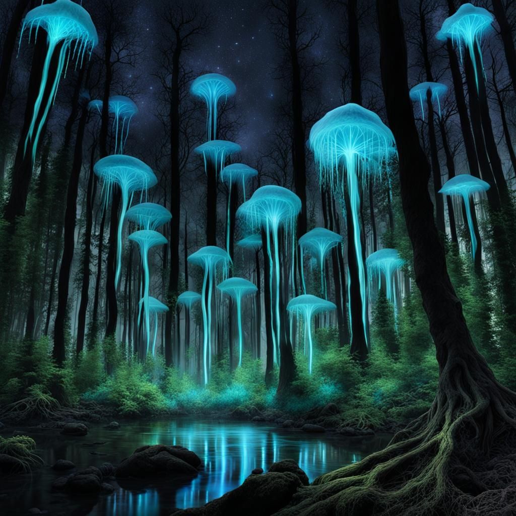 Bioluminescence in the Forest. - AI Generated Artwork - NightCafe Creator
