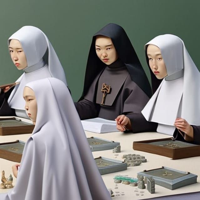Medieval Nuns caught tabletop gaming by the Abbess - AI Generated ...