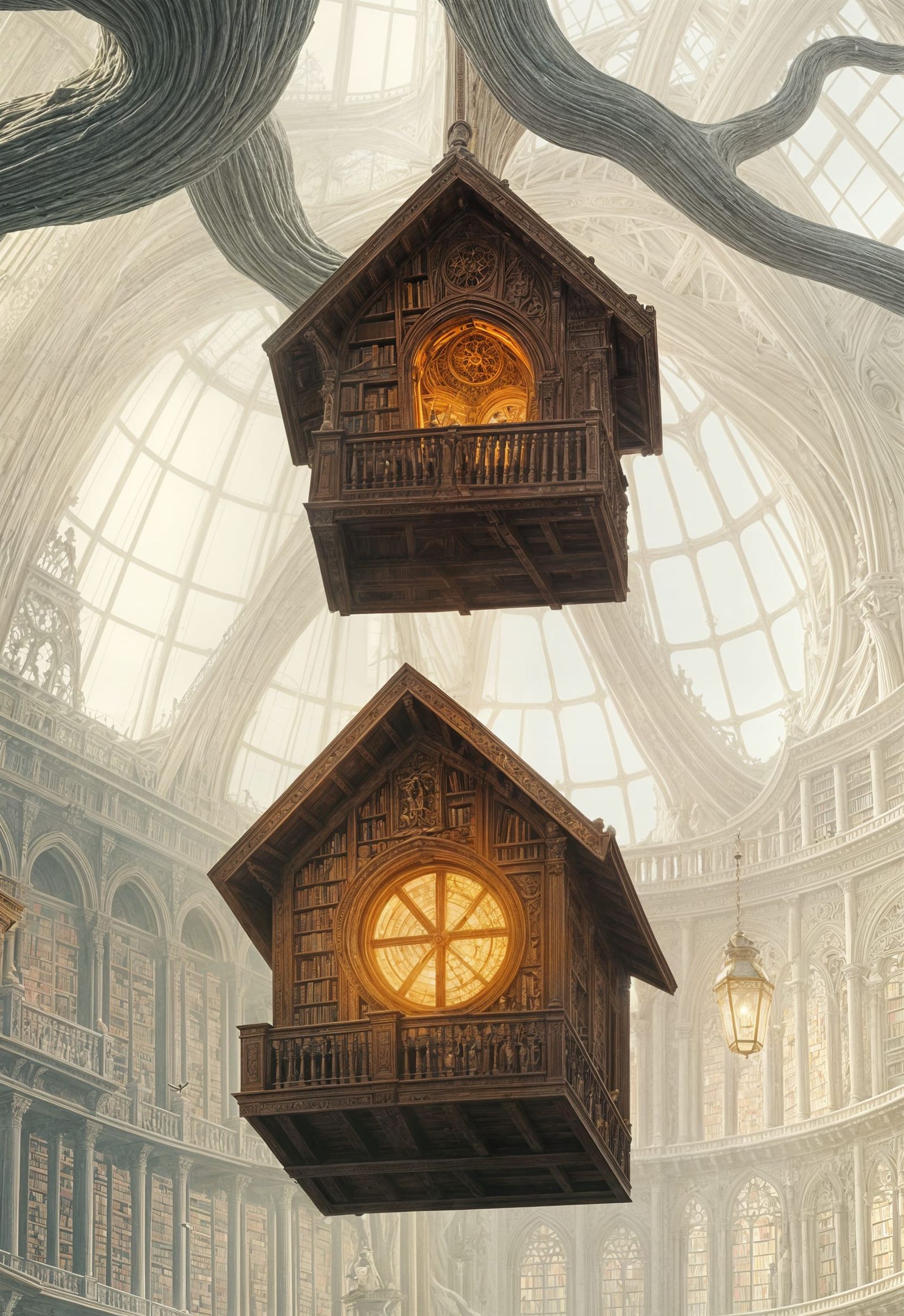 Birdhouse Library with Floating Books and Readers - AI Art