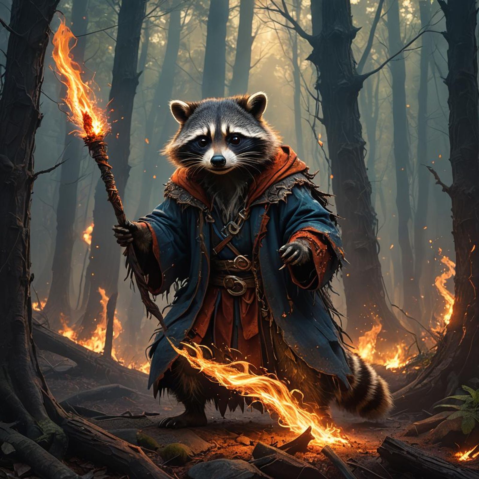 Racoon on fire sorcerer - AI Generated Artwork - NightCafe Creator
