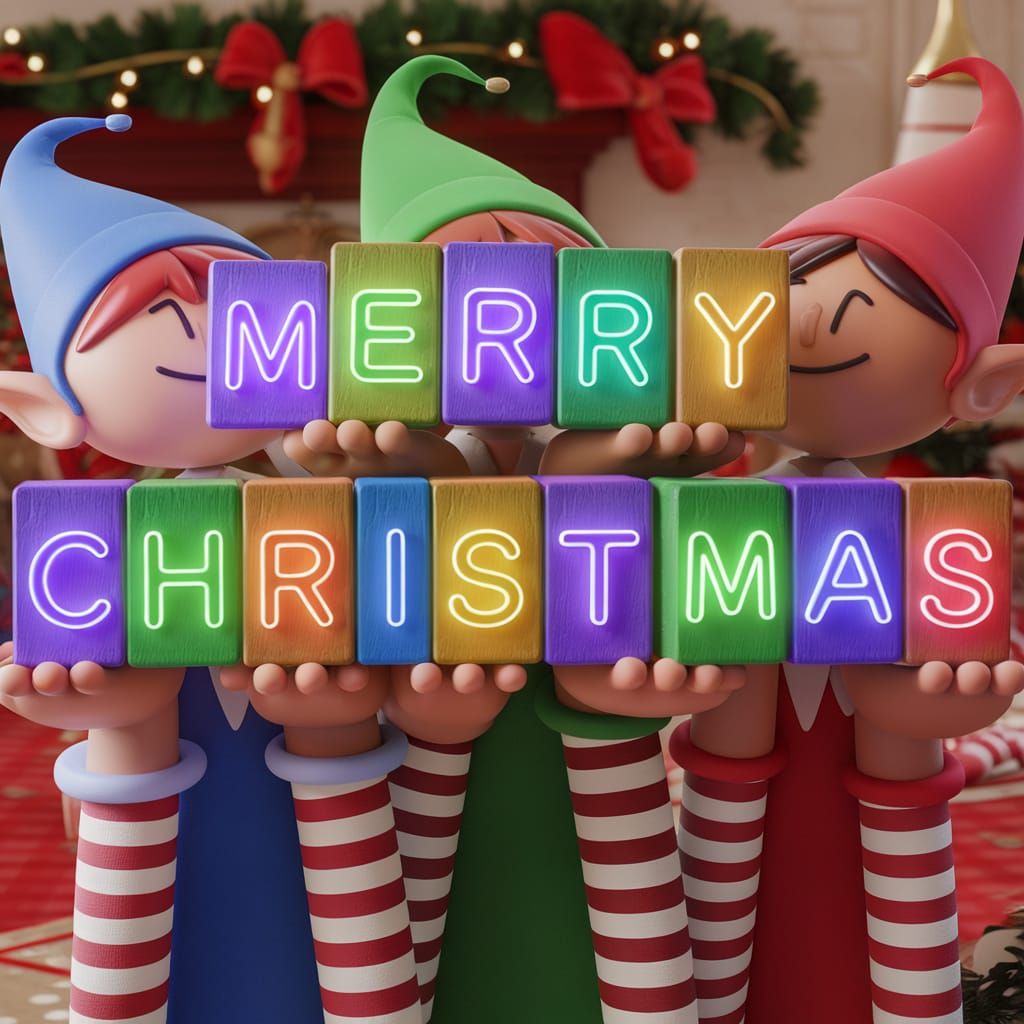Elves Holding Wooden Blocks of Colorful Colors that Spell Out "MERRY ...