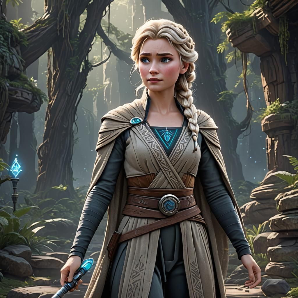 princess elsa; disney style; dressed like a jedi from star wars - AI ...