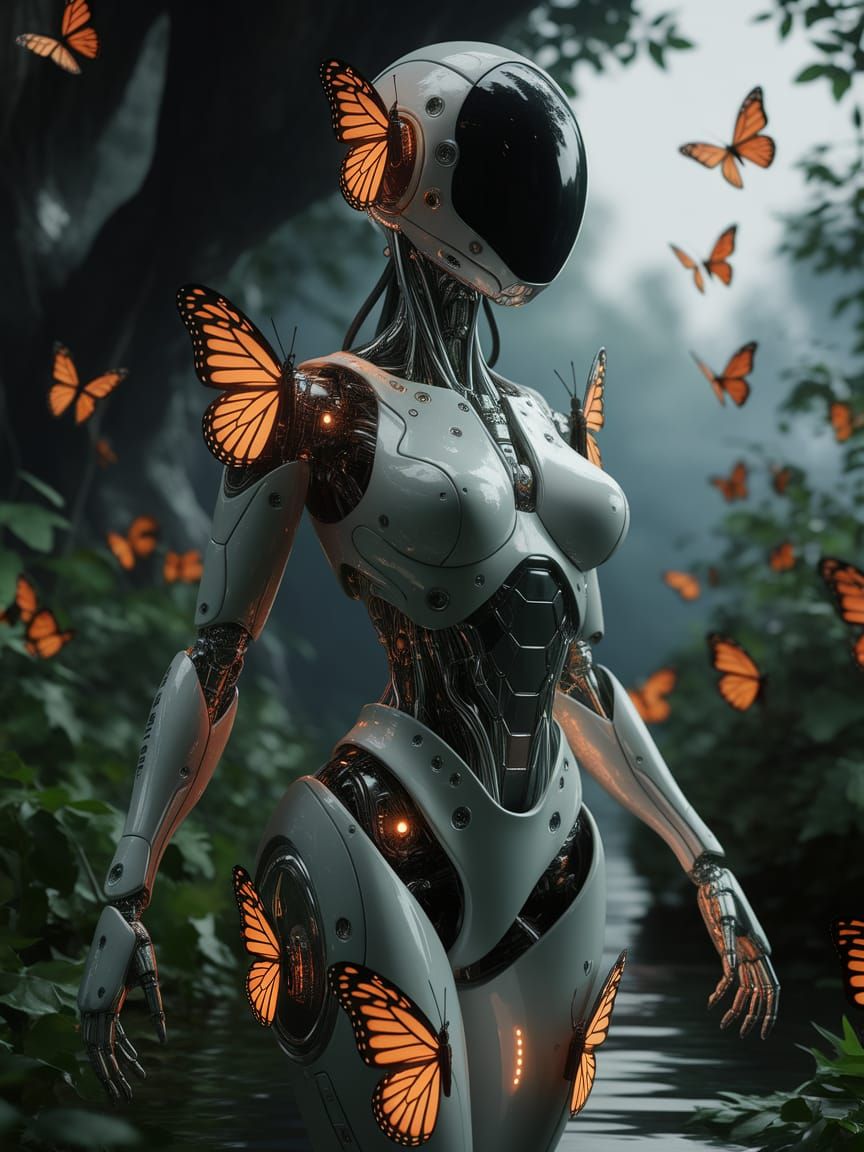 cyber butterflies - Metallic Goddess with Butterfly Wings in...