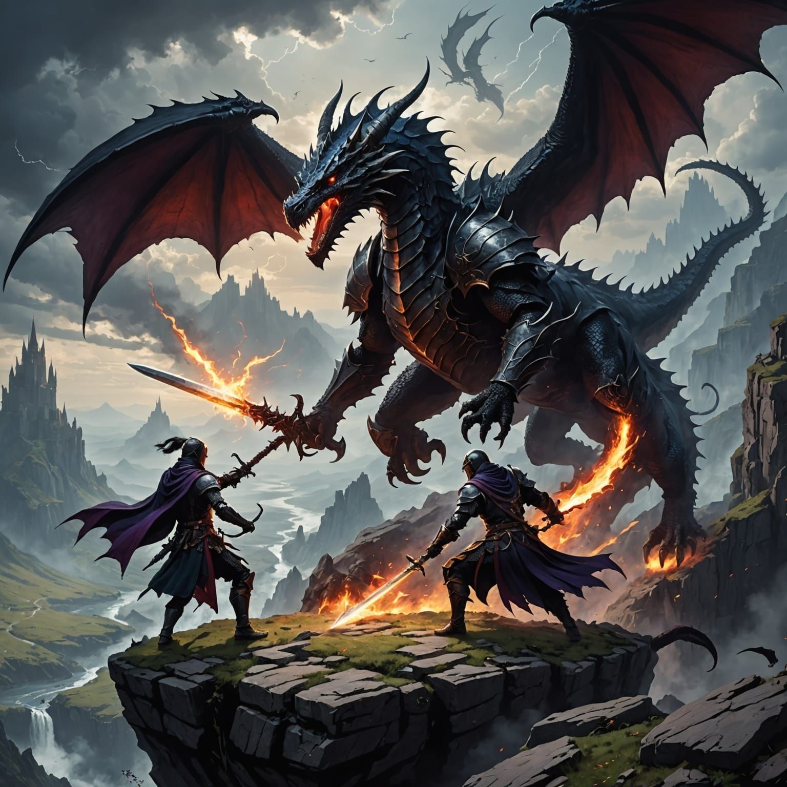 Epic Battle Between Knight and Dark Mage on Cliff ... - AI Art