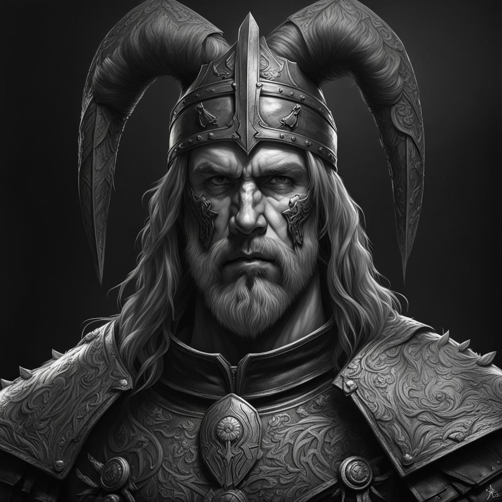 Portrait, gothic frame, barbarian general, face paint, leather armor ...