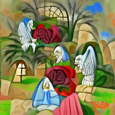 Angels pray for peace in heaven in the garden of roses Picasso detailed ...